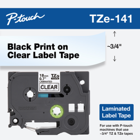 TZe141 Brother 3/4" Black on Clear Tape - Genuine Brother TZ Tape ...