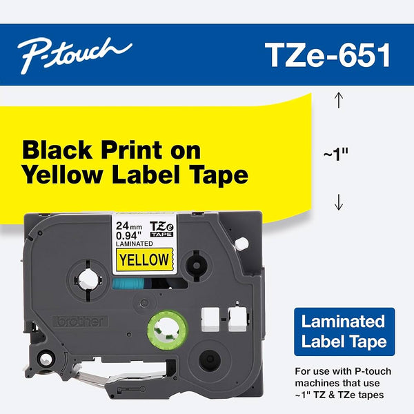 TZe651 Brother 1" Black on Yellow Tape - Genuine Brother TZ Tape ...