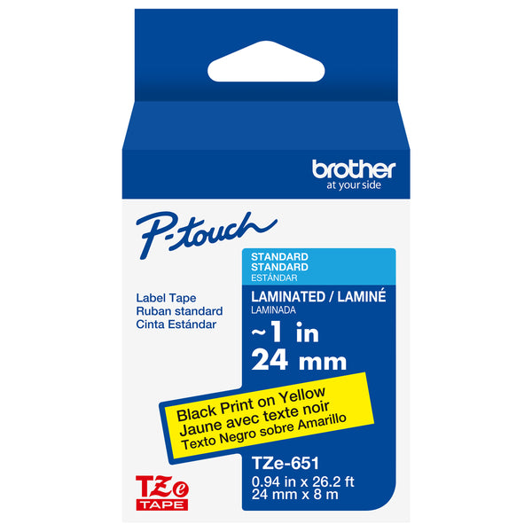 TZe651 Brother 1" Black on Yellow Tape - Genuine Brother TZ Tape ...
