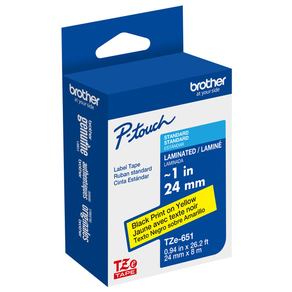 TZe651 Brother 1" Black on Yellow Tape - Genuine Brother TZ Tape ...