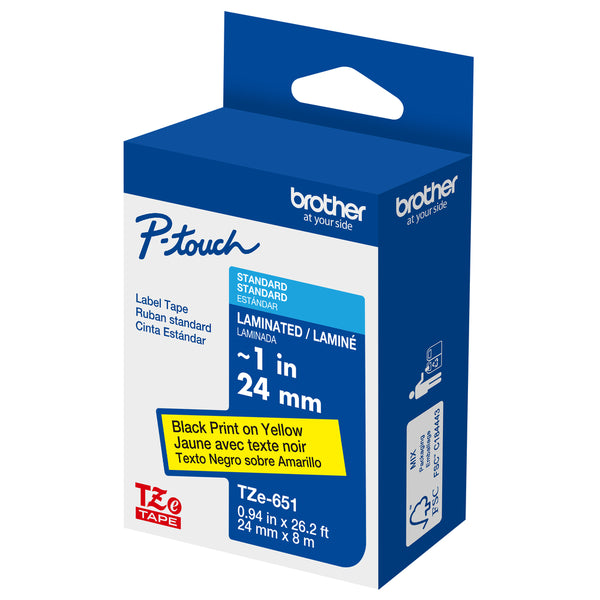 TZe651 Brother 1" Black on Yellow Tape - Genuine Brother TZ Tape ...