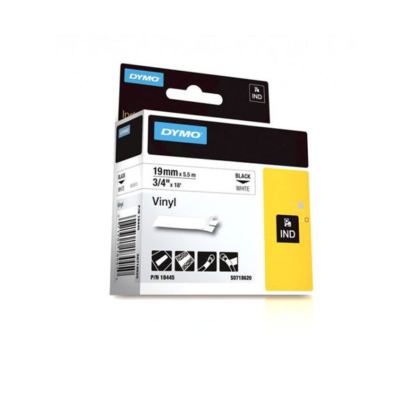 Dymo RhinoPro 18445 3/4" Black on White Vinyl Tape – Image Supply